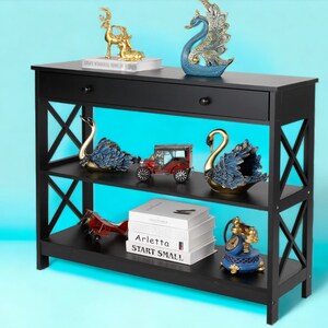 3 Tiers Console Table Storage Shelf Drawer Sofa Table Hallway Durable ...