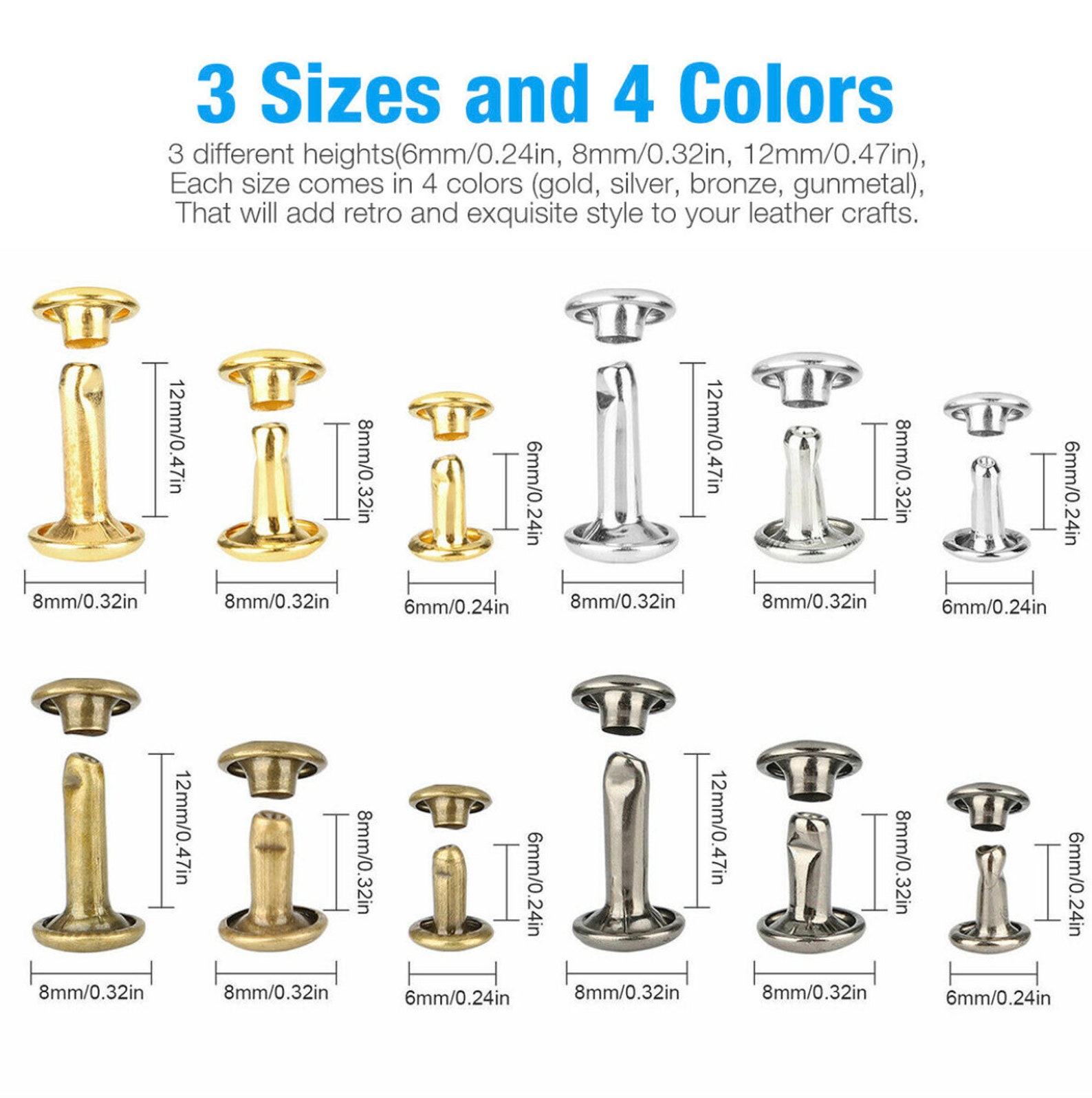 Leather Craft Rivet Double Cap - 480 Pcs Leather Working Tools DIY ...