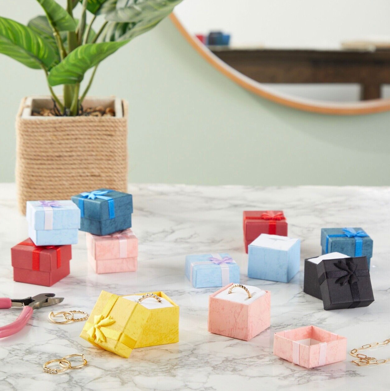 Set of 24 Ring Gift Boxes With Bow for Weddings - 6 Colors, 1.6 X 1.2 ...