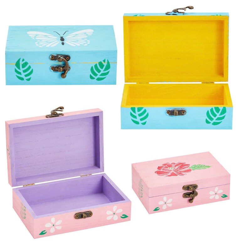 6 Pack Small Wooden Gift Boxes Craft for Сoloring Hinged Lids for ...