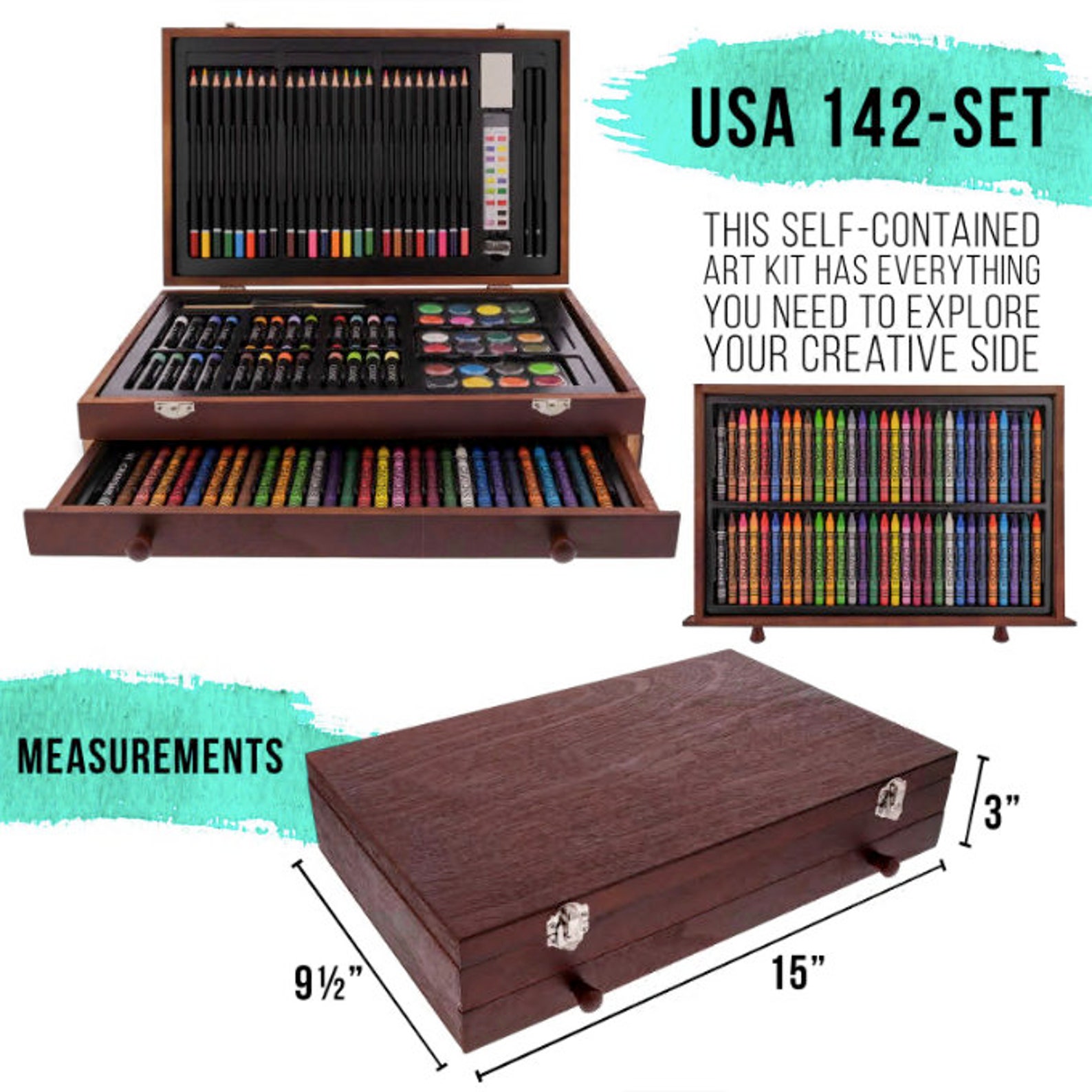 143pc Wood Box Art Deluxe Wood Case Beginning Artists Painting, Drawing ...