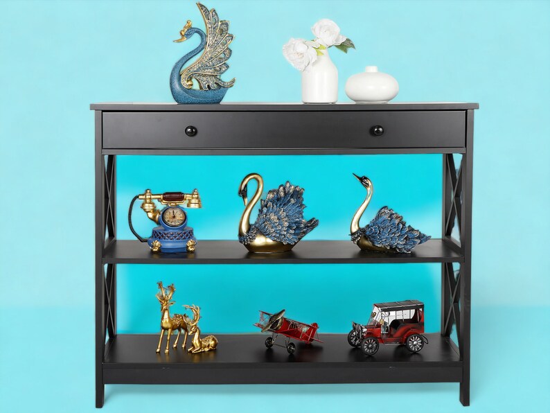 3 Tiers Console Table Storage Shelf Drawer Sofa Table Hallway Durable ...