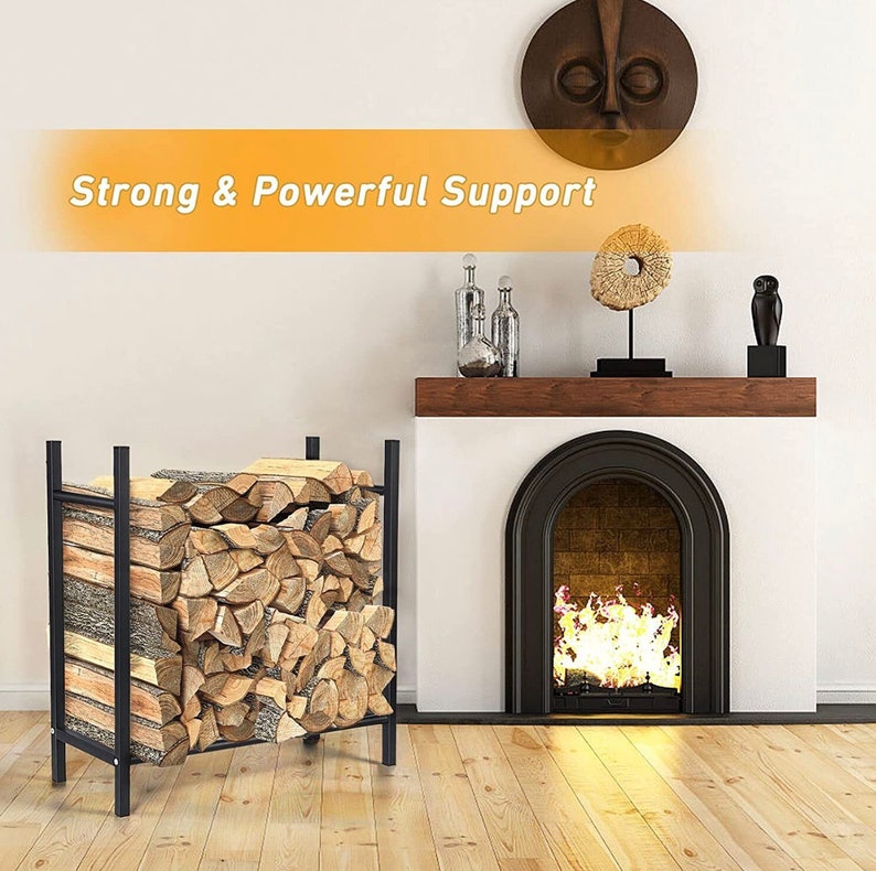 Fire Wood Holder Log Rack Outdoor and Porch Heavy Duty Metal Wood ...