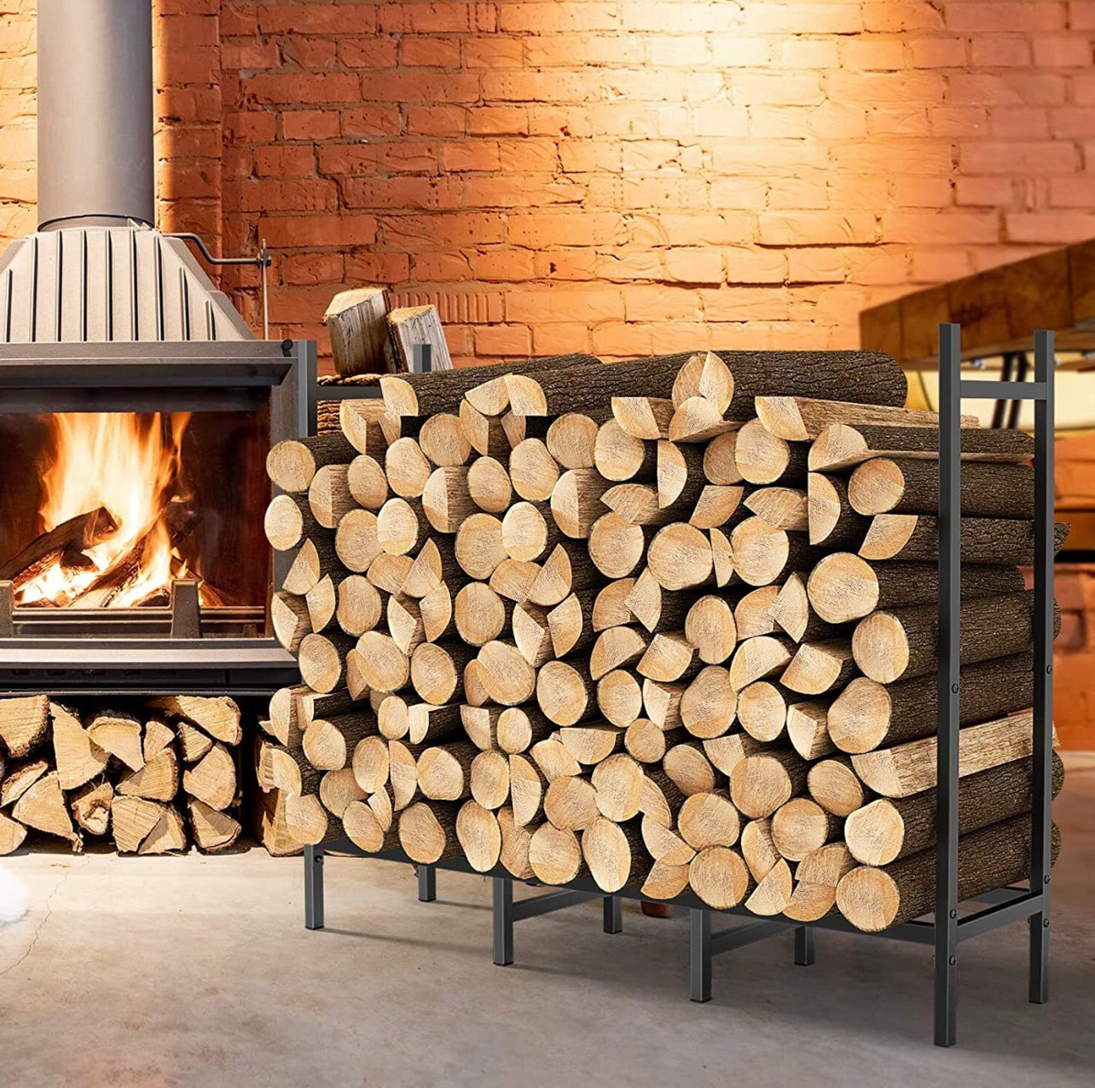 4FT Fire Wood Holder Log Rack Outdoor and Porch Heavy Duty Metal Wood ...