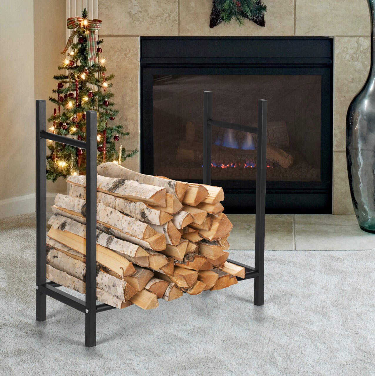 Fire Wood Holder Log Rack Outdoor and Porch Heavy Duty Metal Wood ...