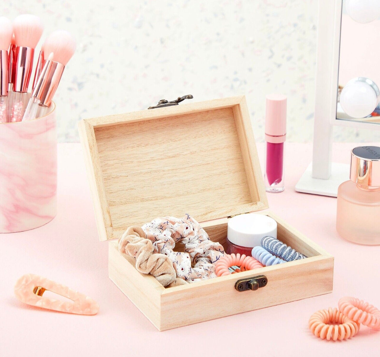 6 Pack Small Wooden Gift Boxes Craft for Сoloring Hinged Lids for ...