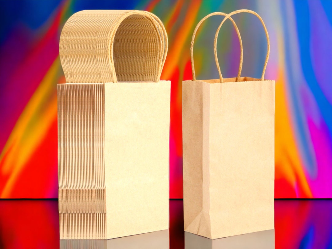 50 Pack Small Gift Bags With Handles Paper Goodie Bags Bulk Kraft 6.2x3 ...