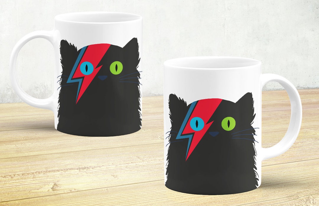 Meowie Cat Mug, Ziggy Stardust Cat Mug, David Bowie Black Cat Ziggy ...