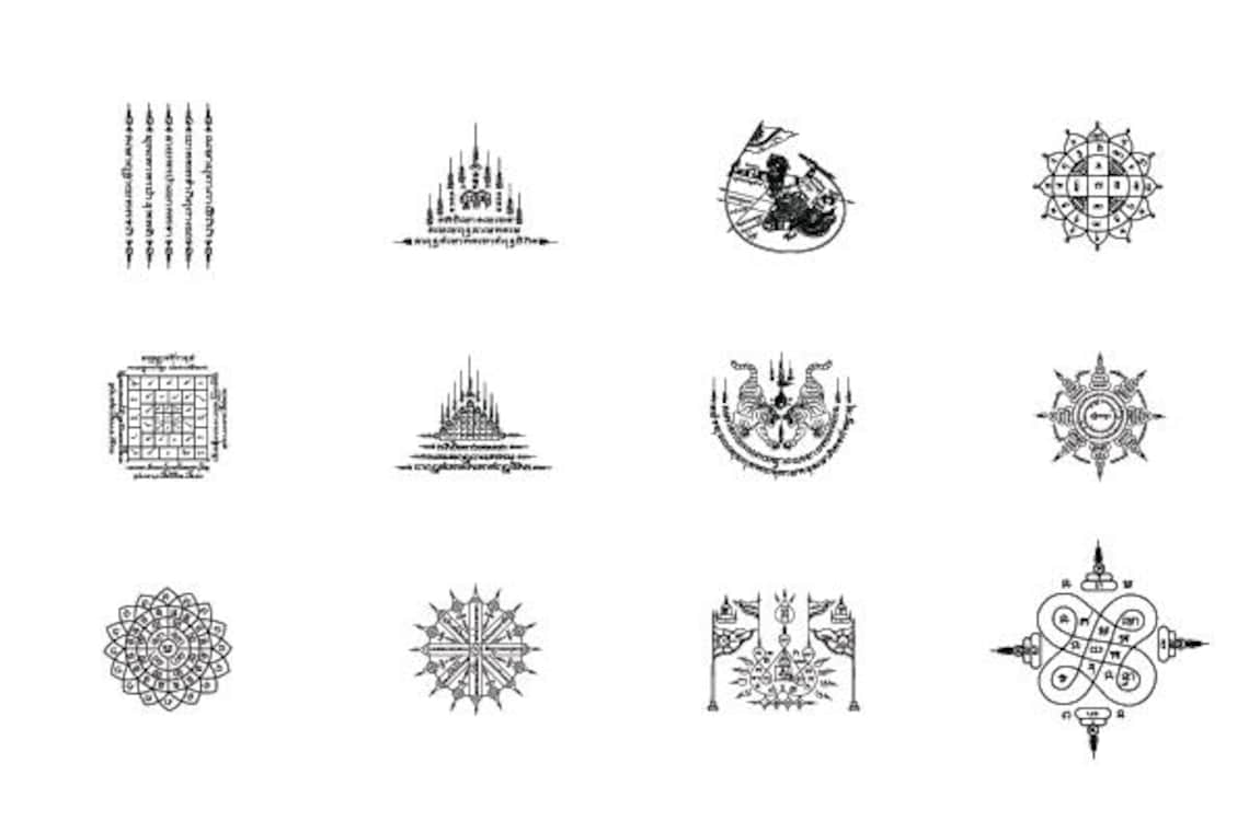 12 Vector Thai Tattoo Jolie Sak Yant Buddhist Protection Tattoos ...
