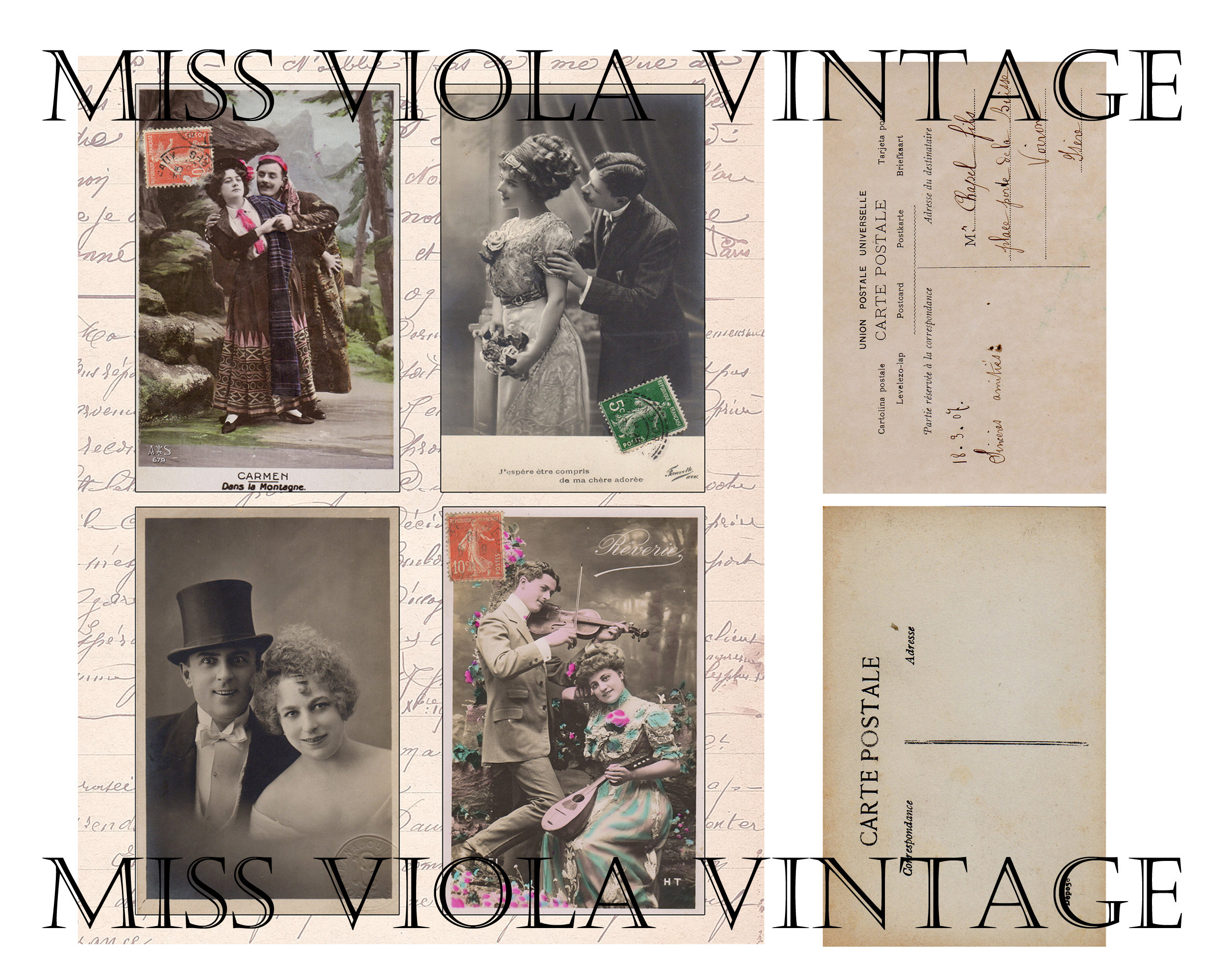 ROMANTIC FRENCH POSTCARDS Vintage French Postcards, Printable French ...