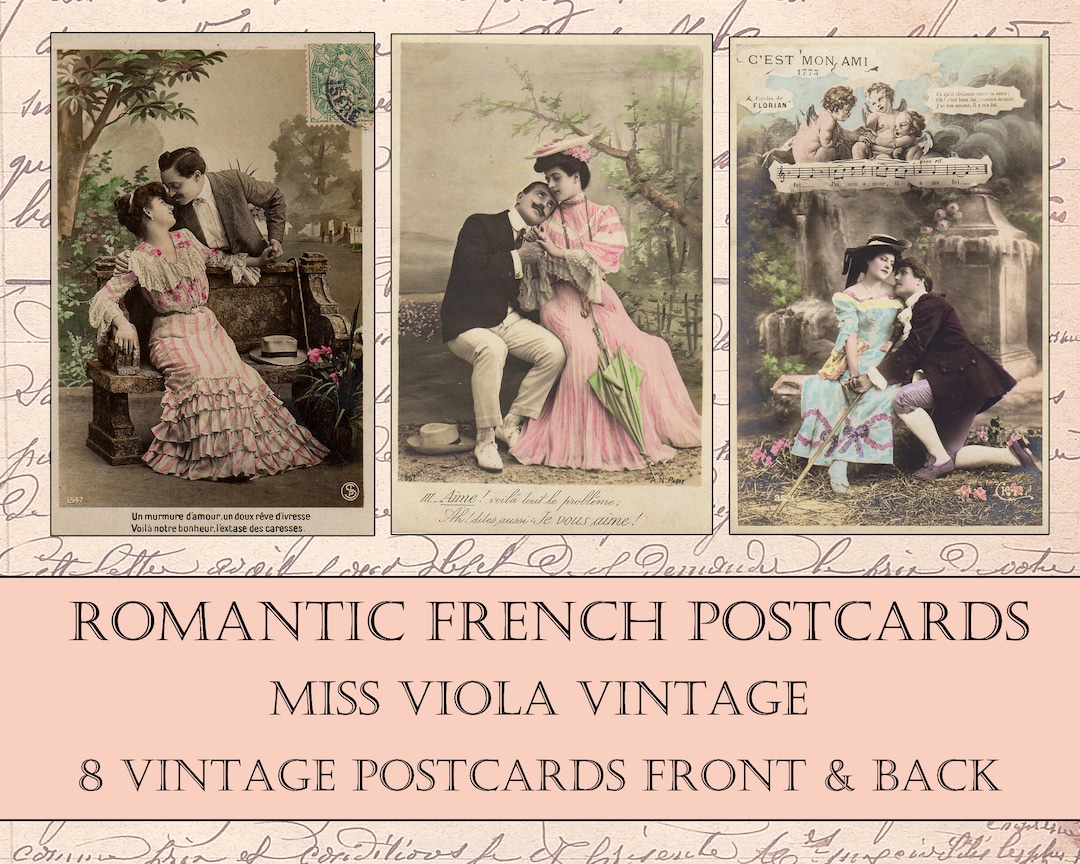 ROMANTIC FRENCH POSTCARDS Vintage French Postcards, Printable French ...