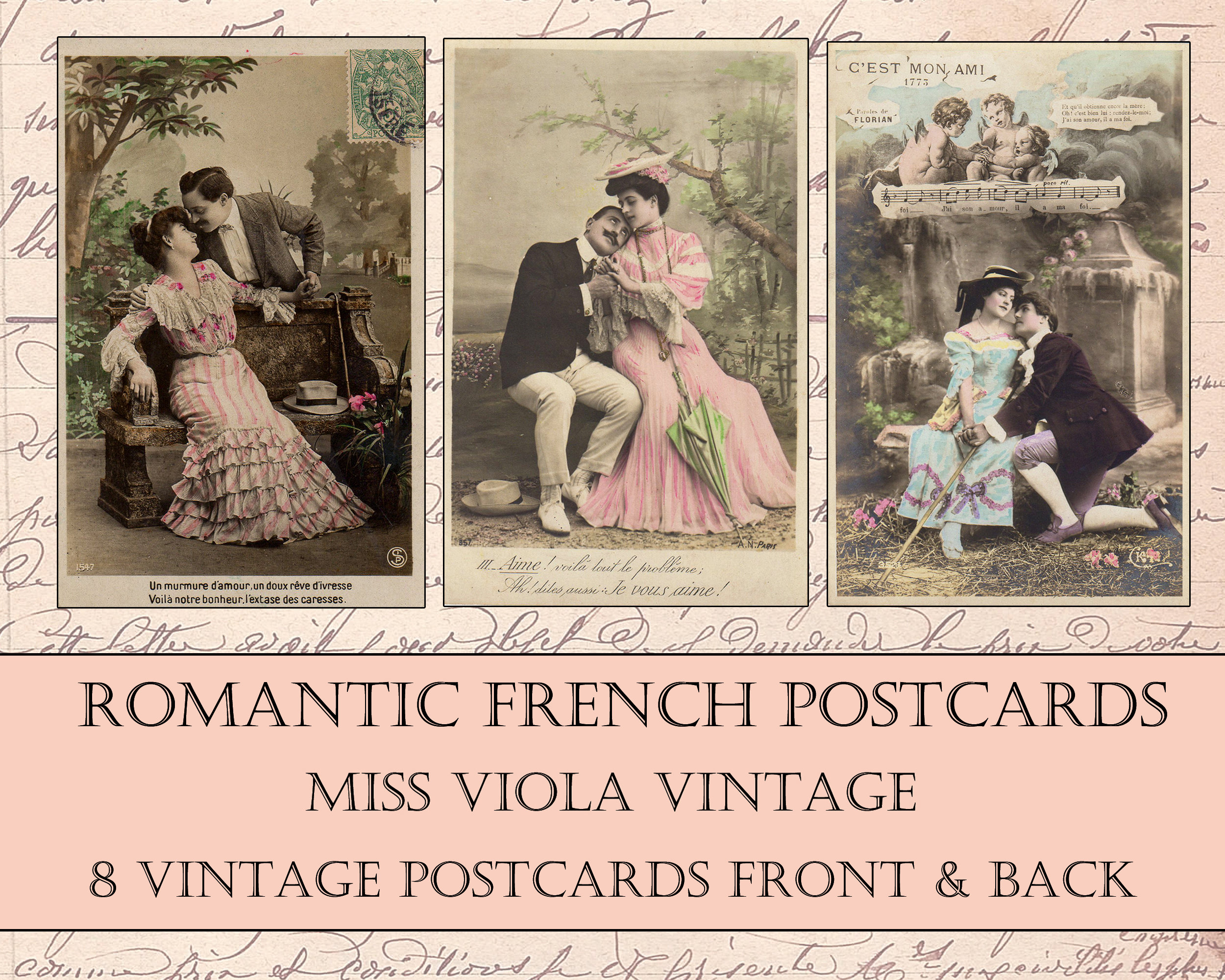 ROMANTIC FRENCH POSTCARDS Vintage French Postcards, Printable French ...