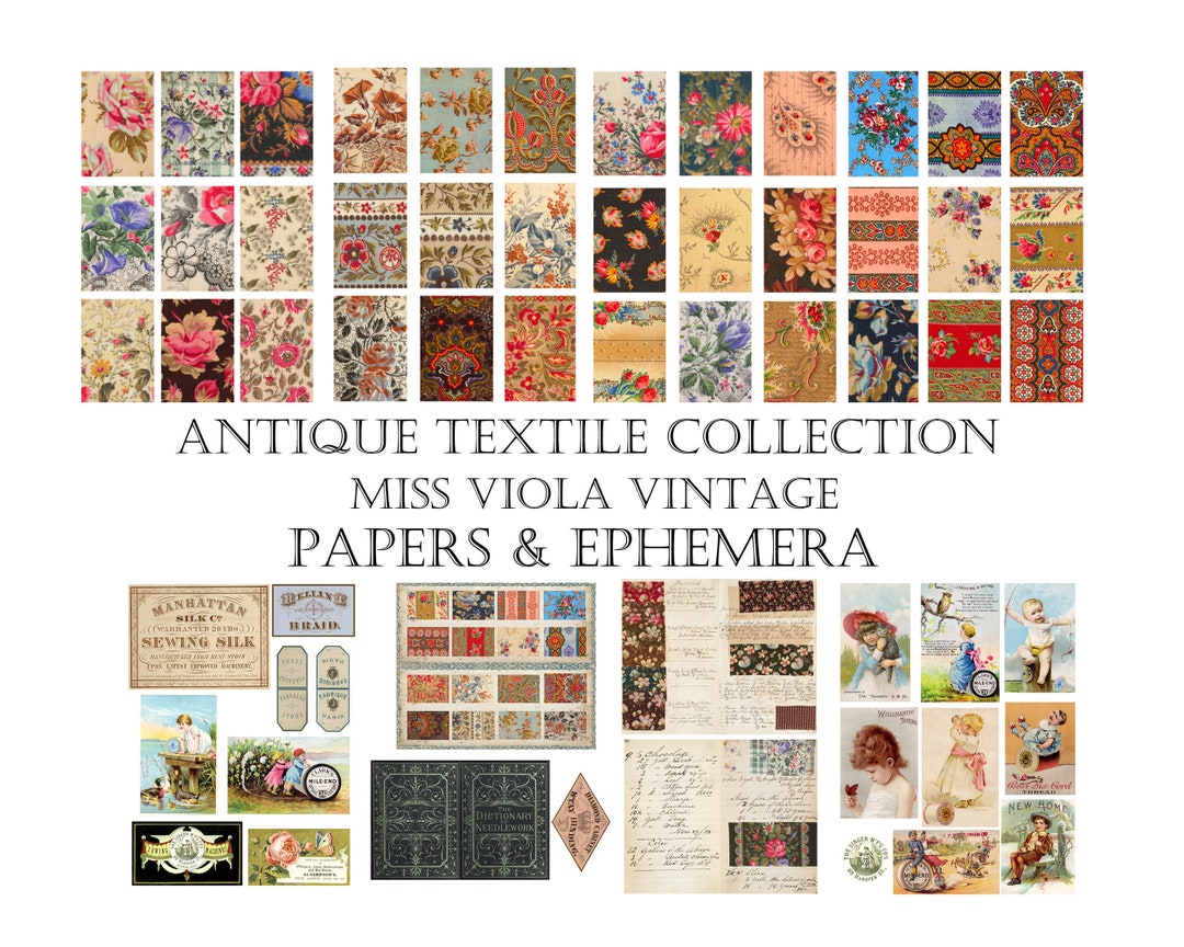 ANTIQUE TEXTILE COLLECTION Antique Fabric Samples, Sewing Trade Cards ...
