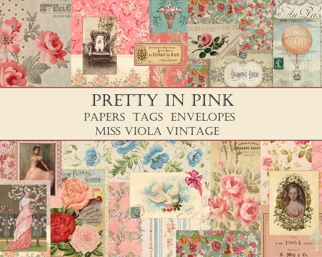 PRETTY IN PINK Journal Papers, Tags, Envelopes, Floral Garden Theme ...