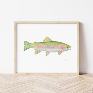 Rainbow Trout Art | Fish Watercolor, Trout Print, Fish Illustration ...