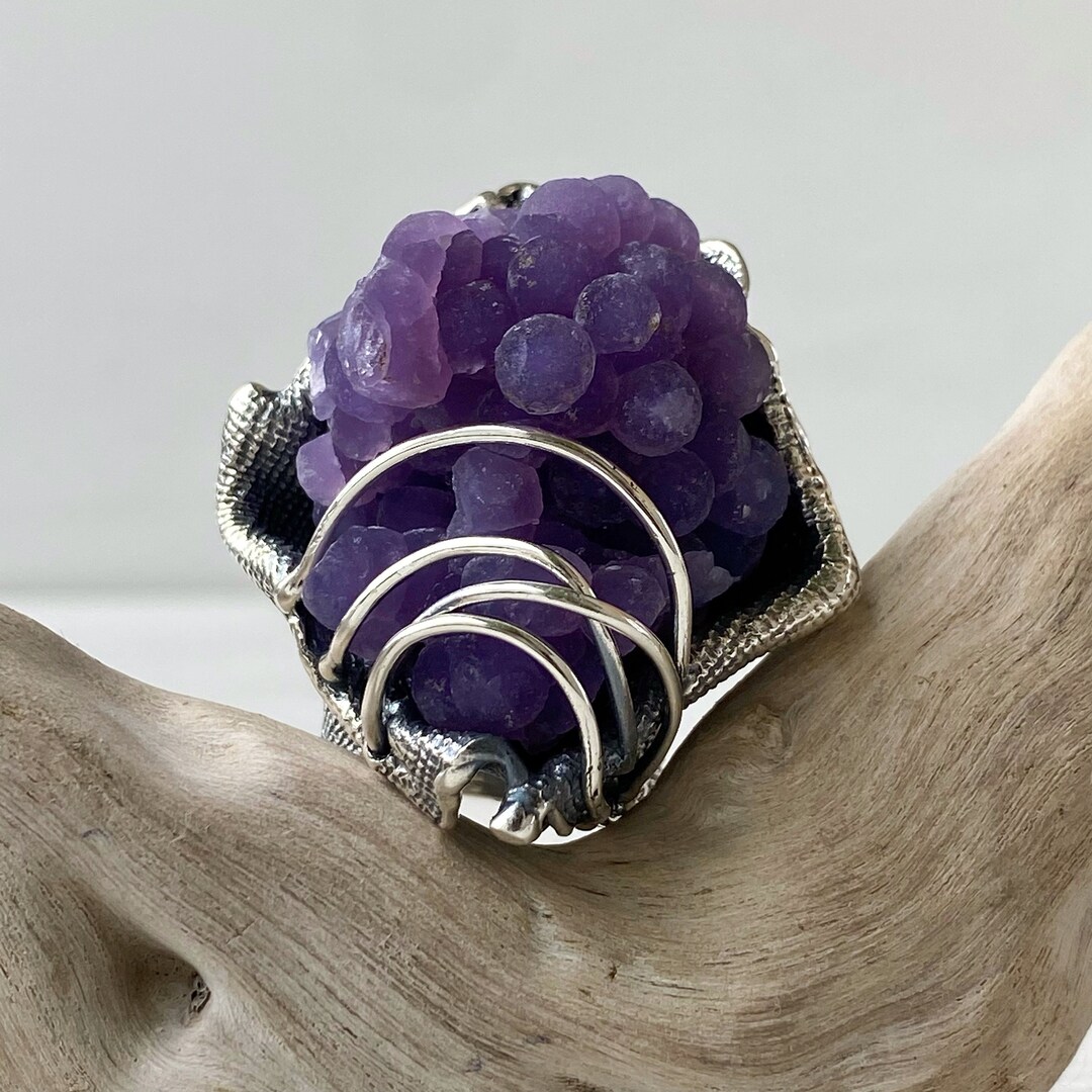 Big Grape Agate Ring Sterling Silver, Botryoidal Purple Chalcedony ...
