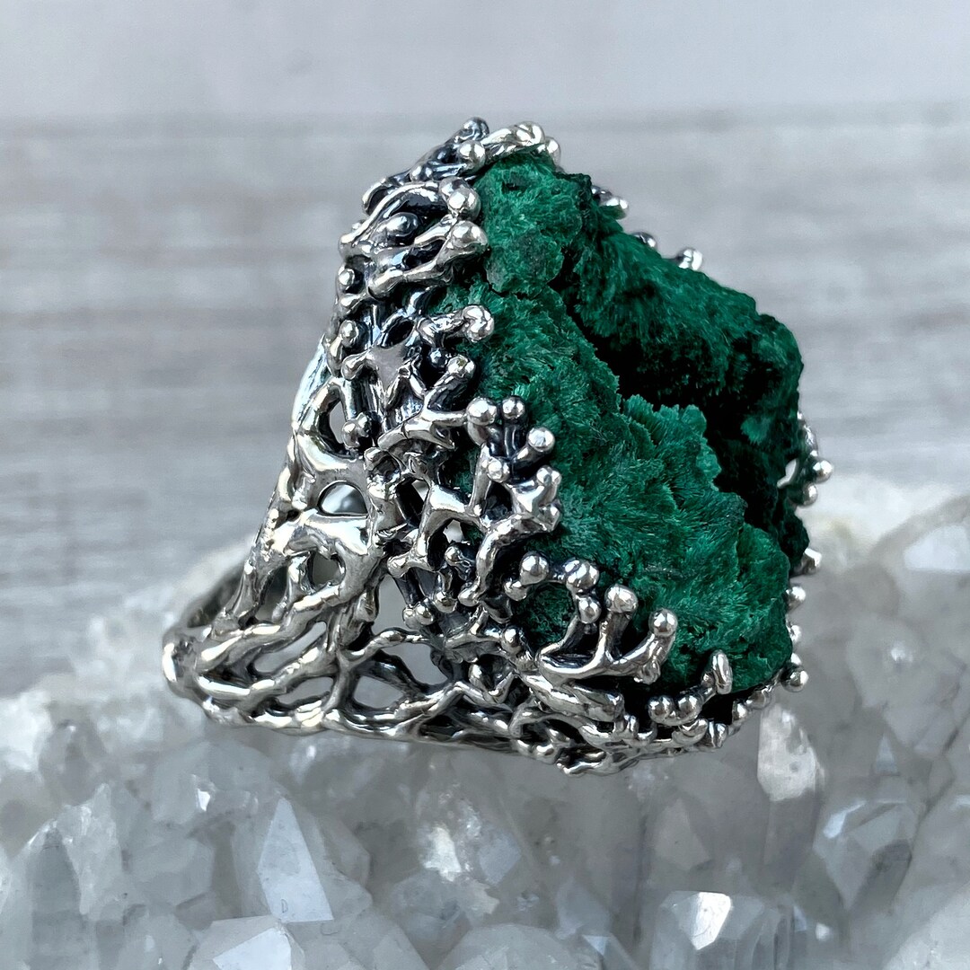 Huge Tree Branch Ring Silver Raw Malachite Ring Druzy Gemstone Ring ...
