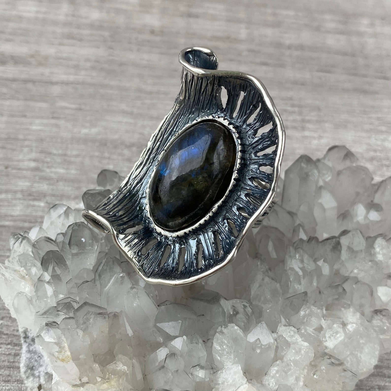 Large Labradorite Ring Sterling Silver, Abstract Ring Women, Unusual ...