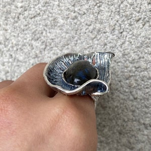 Large Labradorite Ring Sterling Silver, Abstract Ring Women, Unusual ...