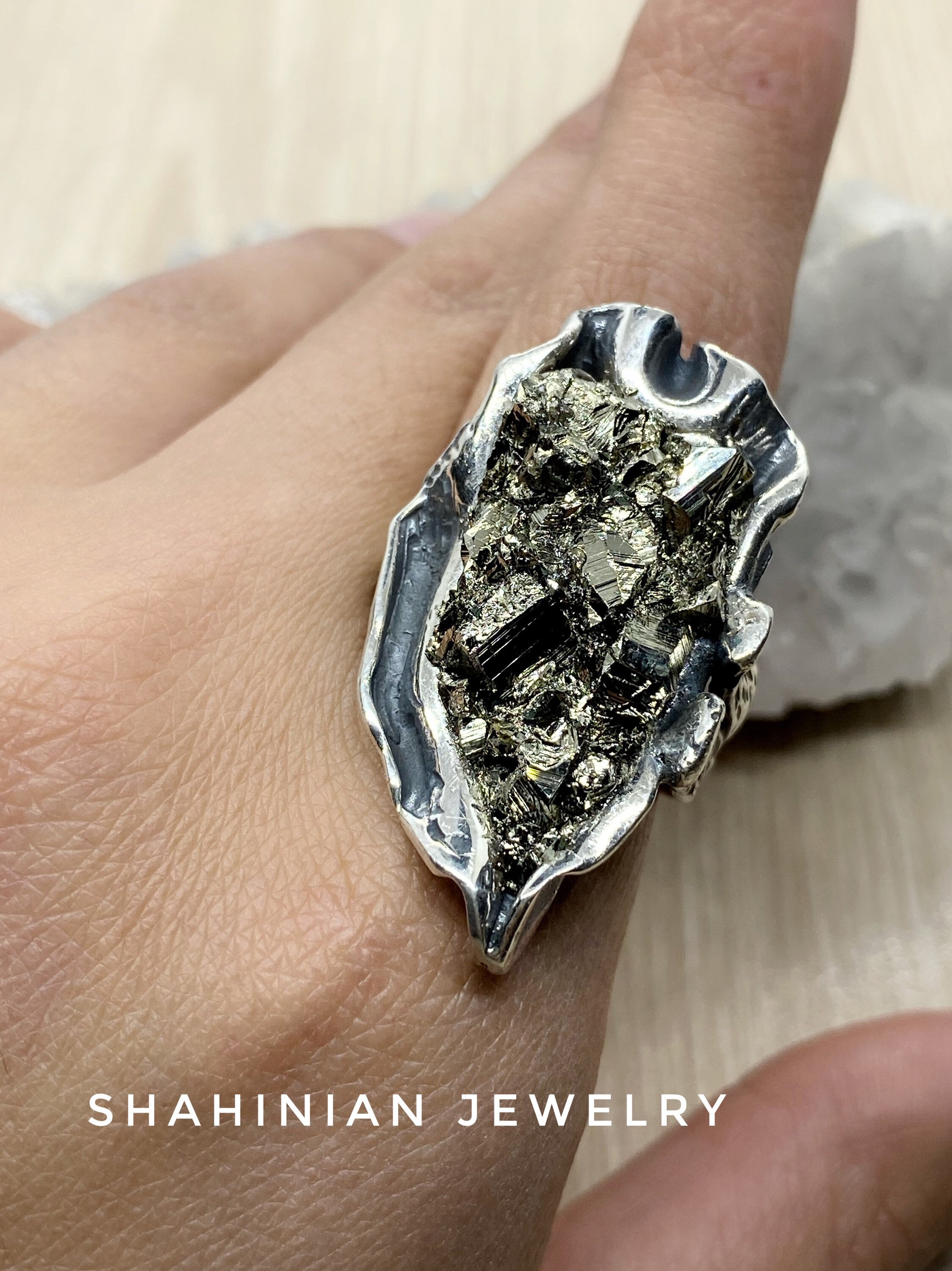 Raw Pyrite Ring Adjustable Large Silver Rings for Women Raw | Etsy