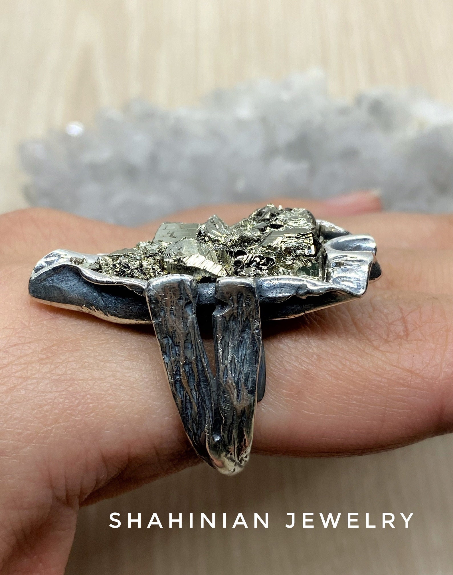Raw Pyrite Ring Adjustable Large Silver Rings for Women Raw - Etsy