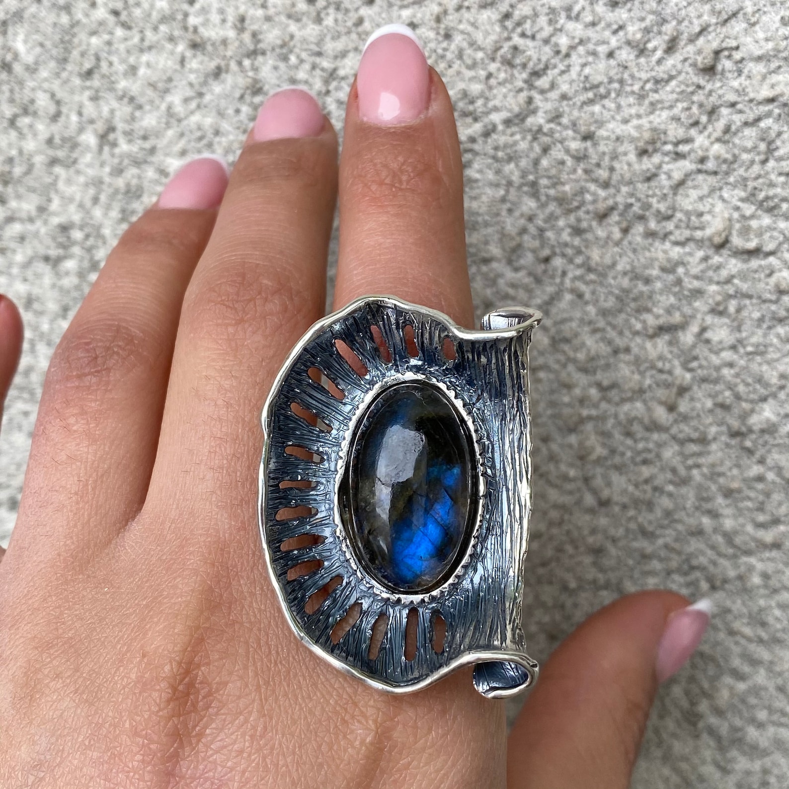 Large Labradorite Ring Sterling Silver Abstract Ring Women - Etsy