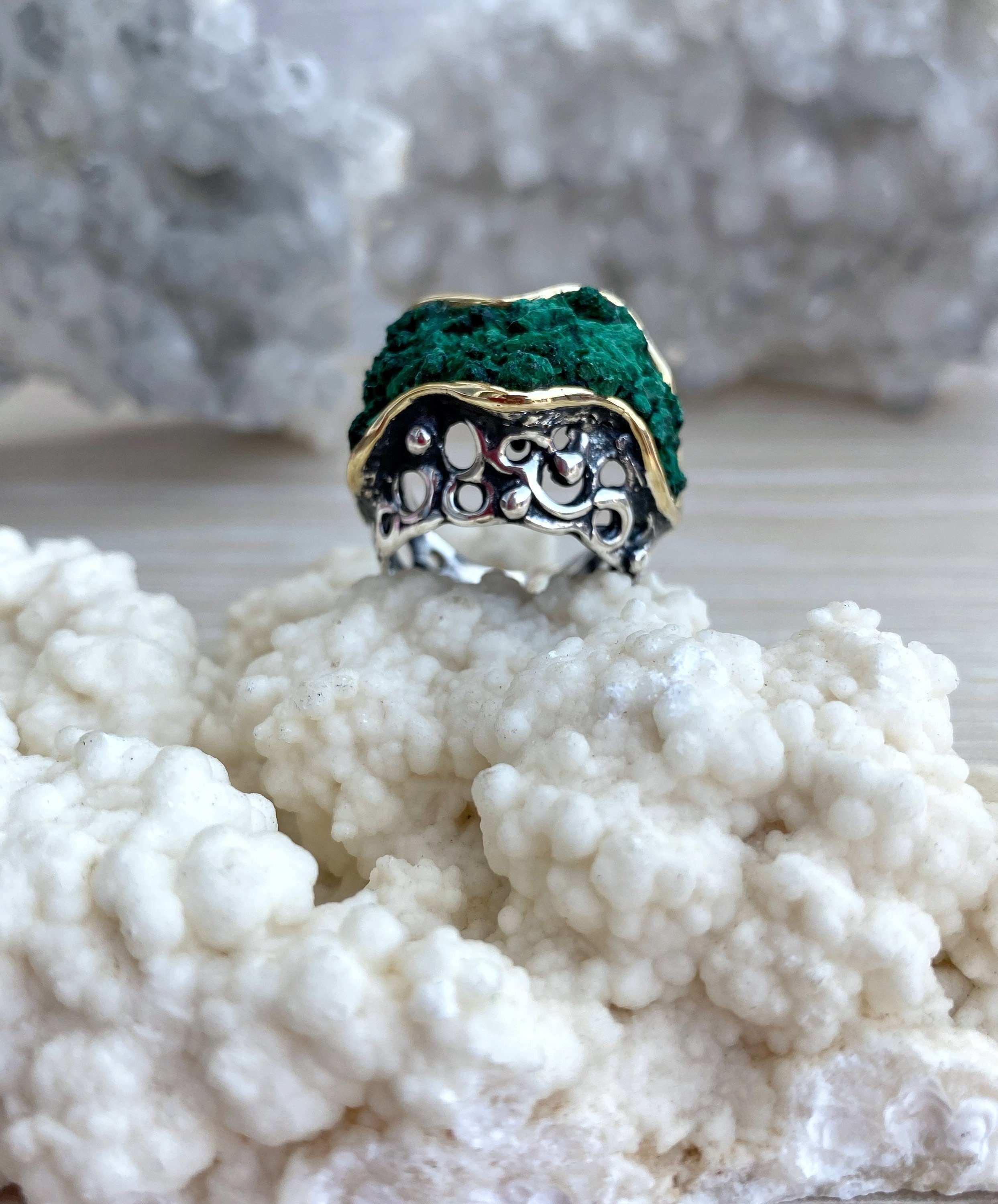 Natural raw malachite ring Sterling silver for women Green | Etsy