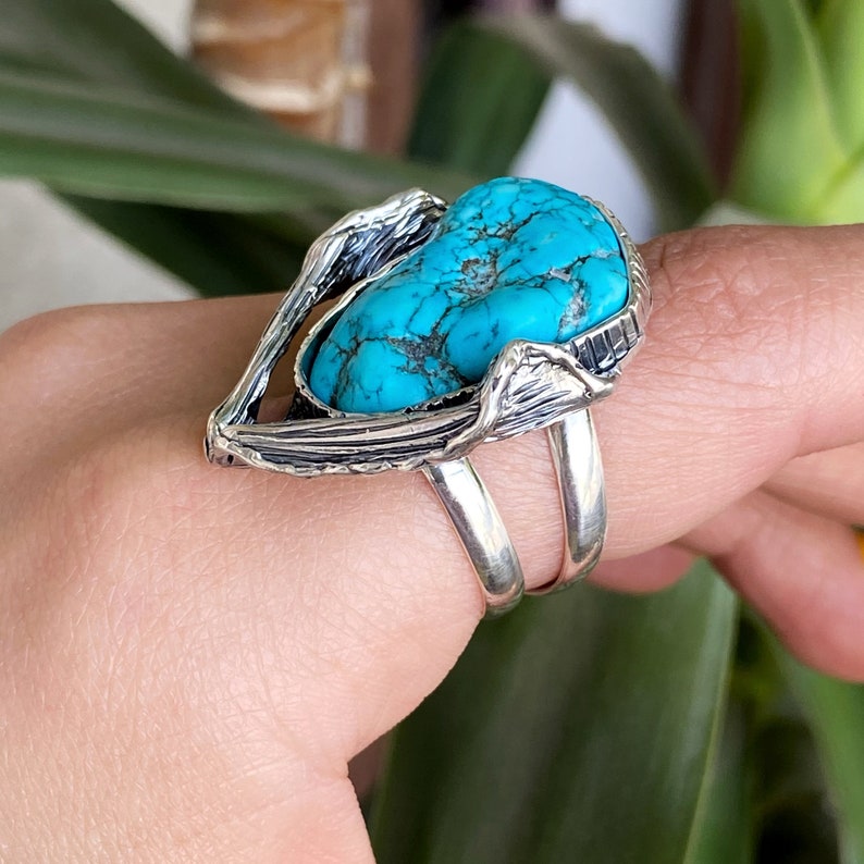 Unique Abstract Ring Turquoise Ring Adjustable Sterling - Etsy