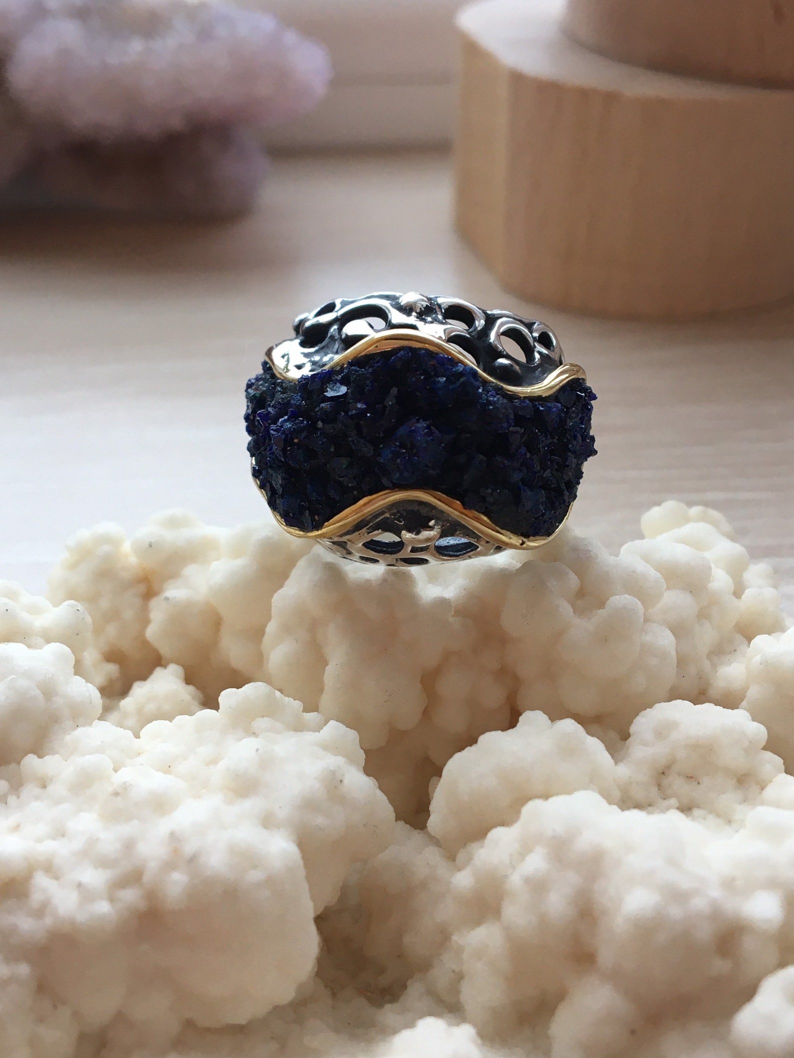 Artisan Rings for Women Sterling Silver With Dark Blue Azurite | Etsy