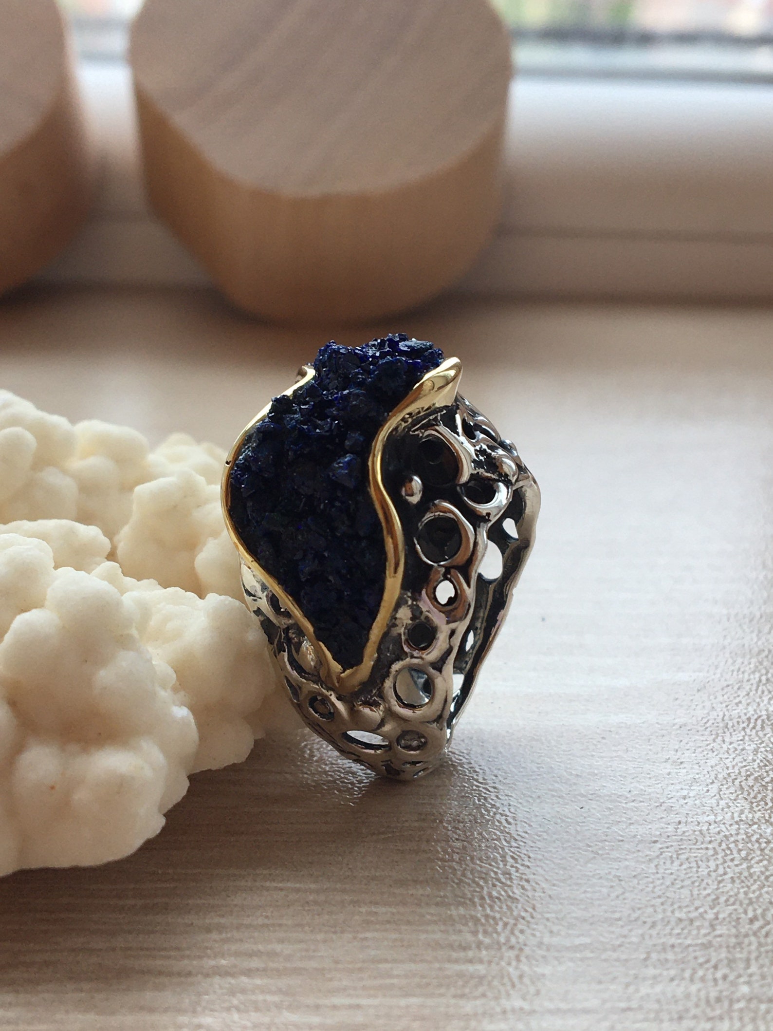 Artisan Rings for Women Sterling Silver With Dark Blue Azurite | Etsy