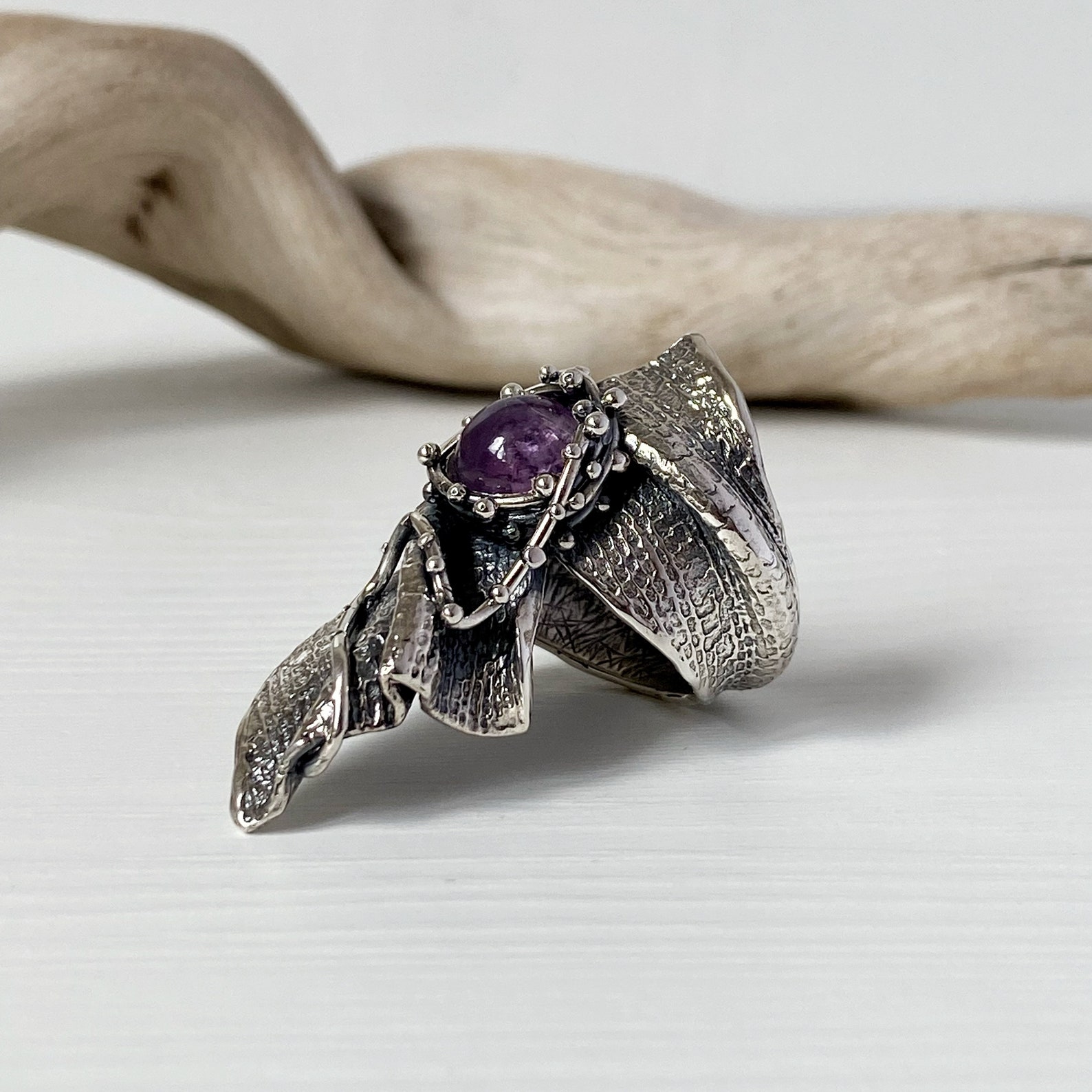 Large Ring Abstract Sterling Silver Amethyst Ring Irregular - Etsy