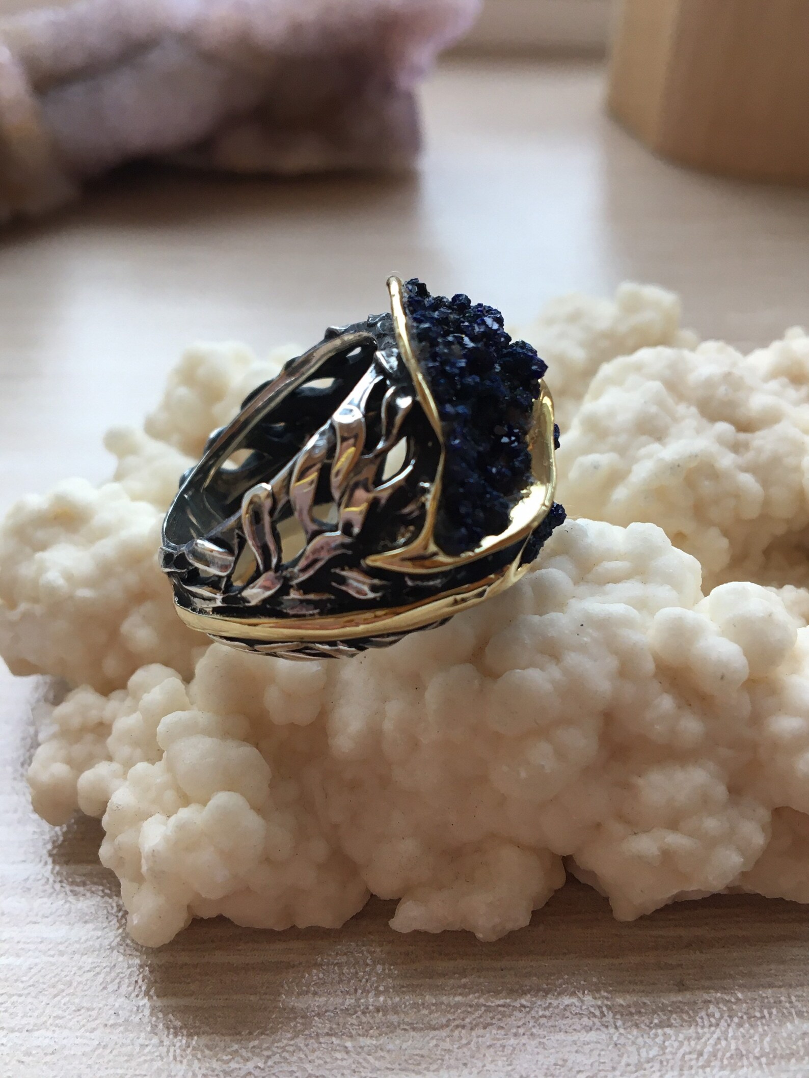 Raw Azurite Ring Sterling Silver Blue Crystal Druzy Stone Ring - Etsy