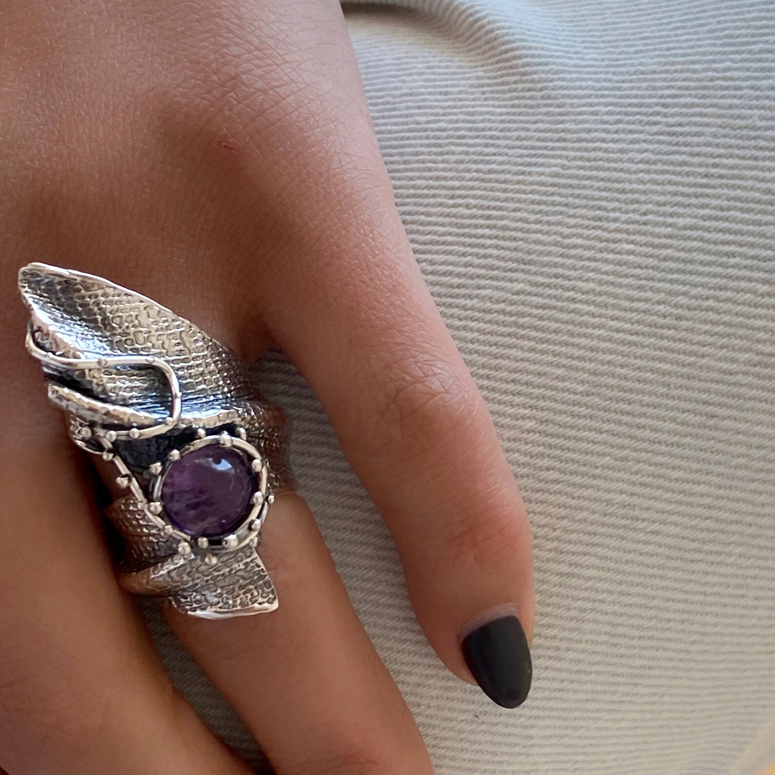 Large Ring Abstract Sterling Silver Amethyst Ring Irregular - Etsy
