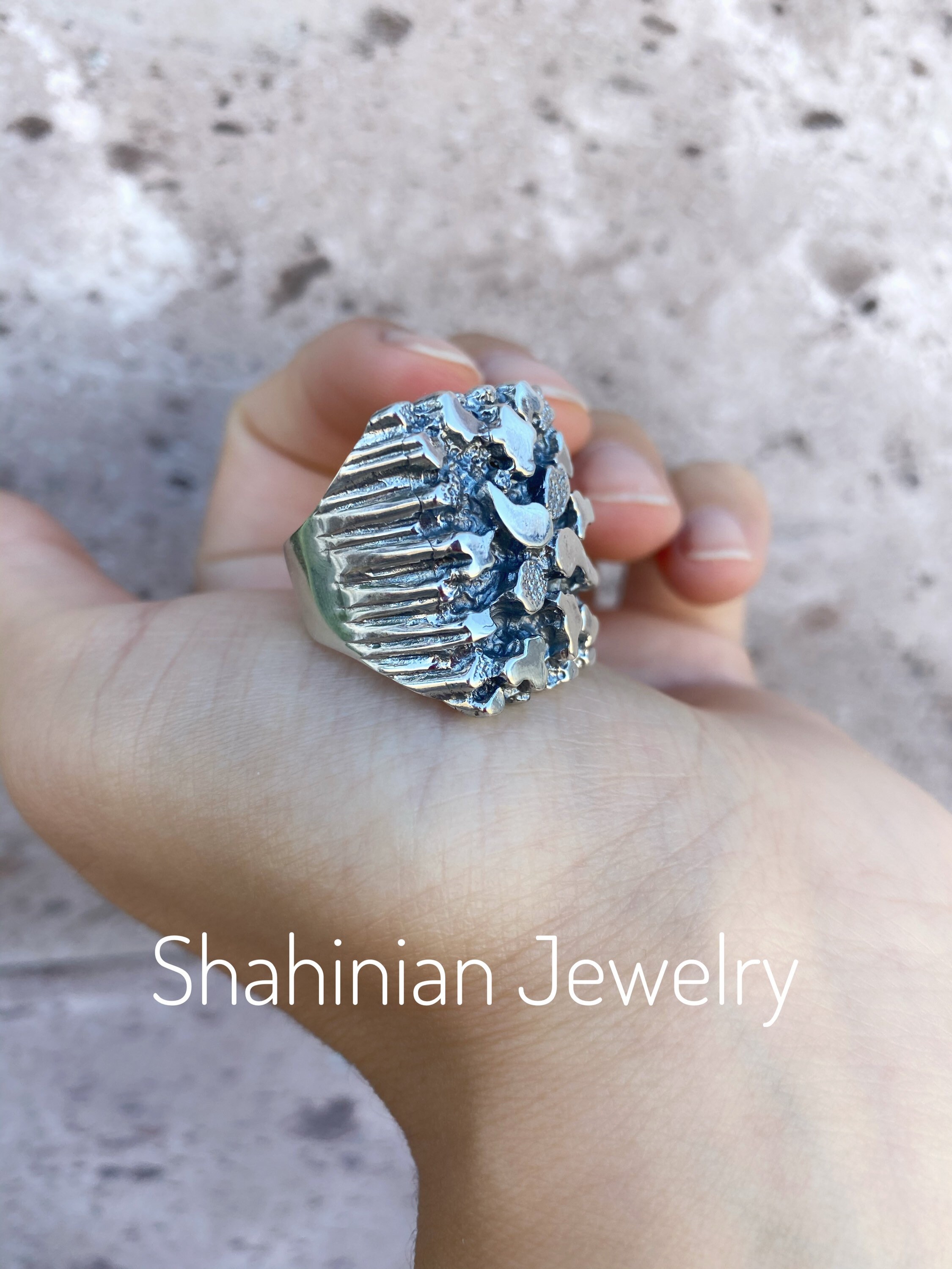Nugget Ring Women Chunky Ring Silver Texture Ring Unisex - Etsy