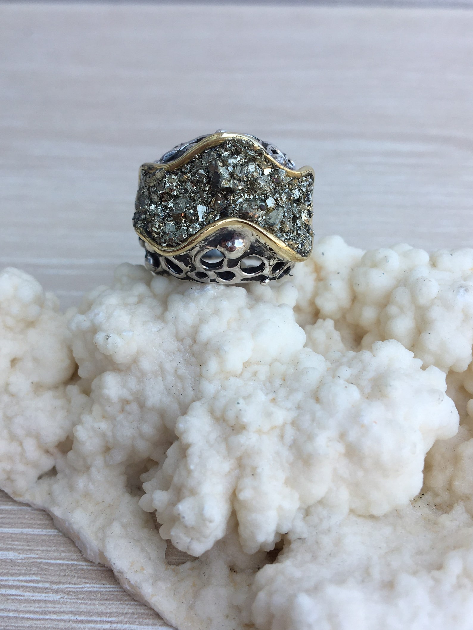 Raw pyrite ring Silver 925 for women Silver Rings Gift from | Etsy