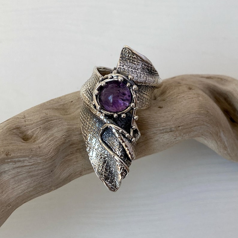 Large Ring Abstract Sterling Silver Amethyst Ring Irregular - Etsy