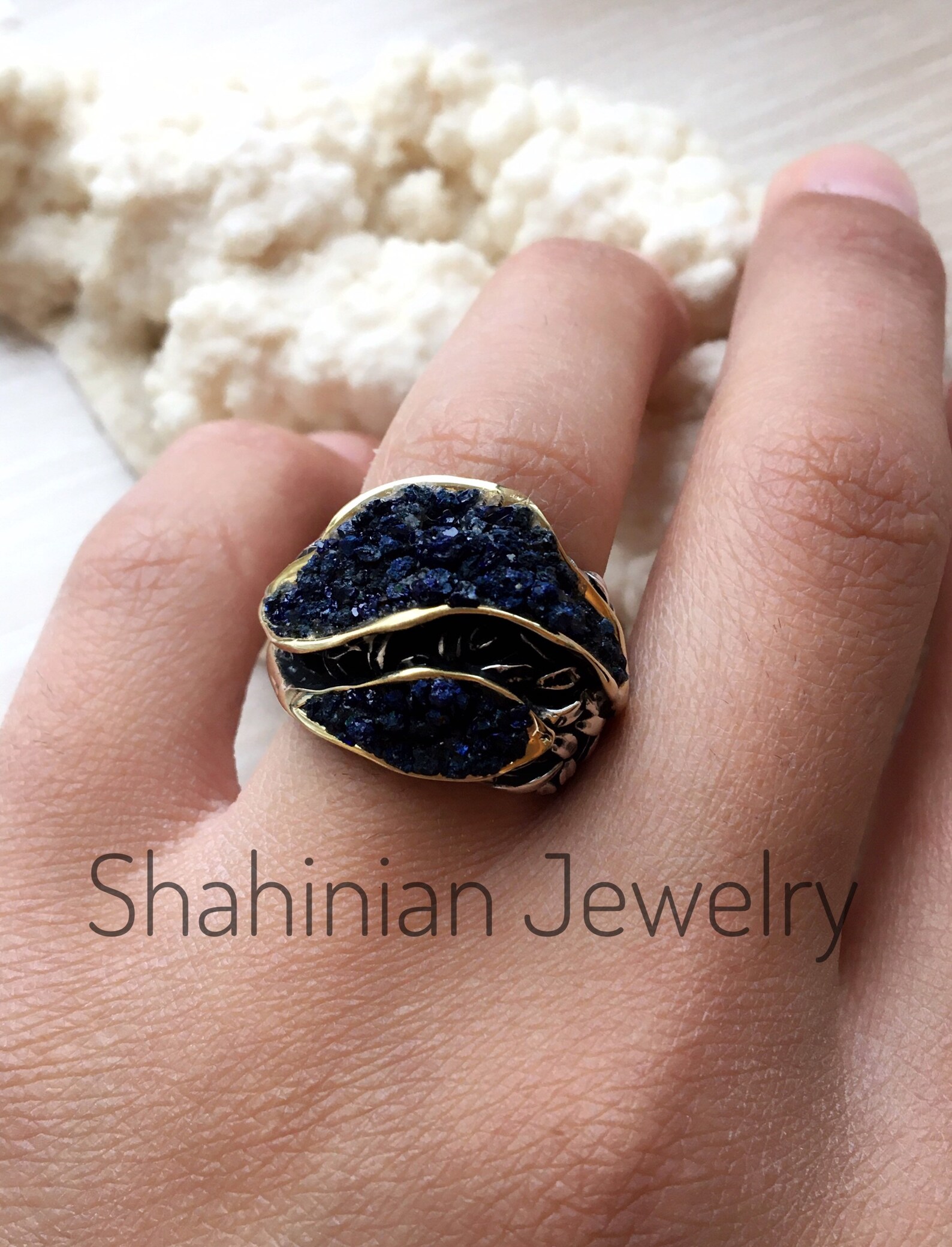 Raw Azurite Ring Sterling Silver Blue Crystal Druzy Stone Ring - Etsy