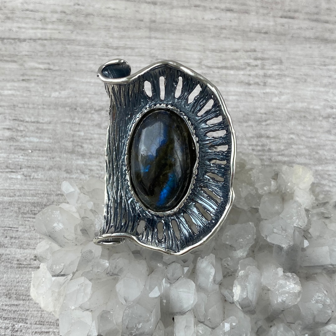 Large Labradorite Ring Sterling Silver, Abstract Ring Women, Unusual ...