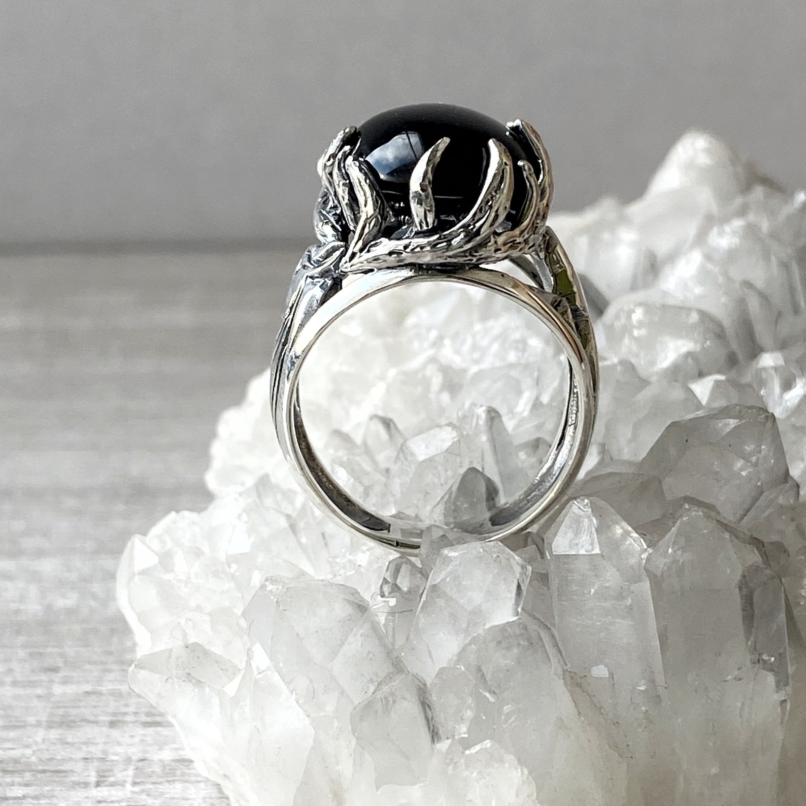 Deer ring solid silver 925 black obsidian ring antler ring | Etsy