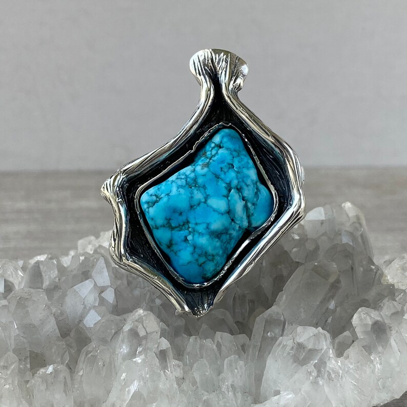 Large Turquoise Ring Sterling Silver Adjustable Ring Raw - Etsy