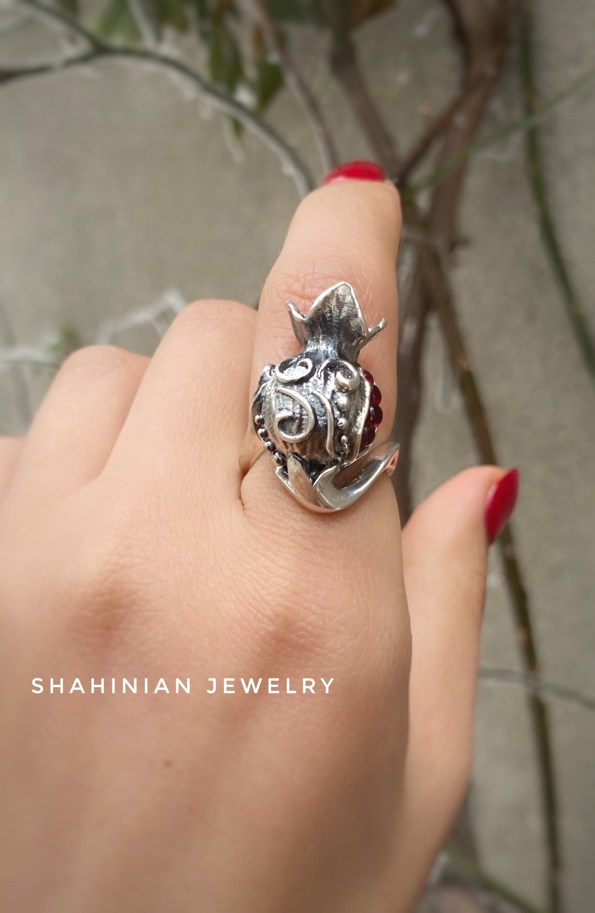 Silver 925 pomegranate ring Persephone goddess ring Red | Etsy