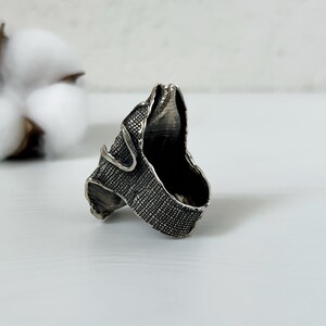 Big Ring Sterling Silver Raw Stone Ring, Wide Band Ring Raw Carborundum ...