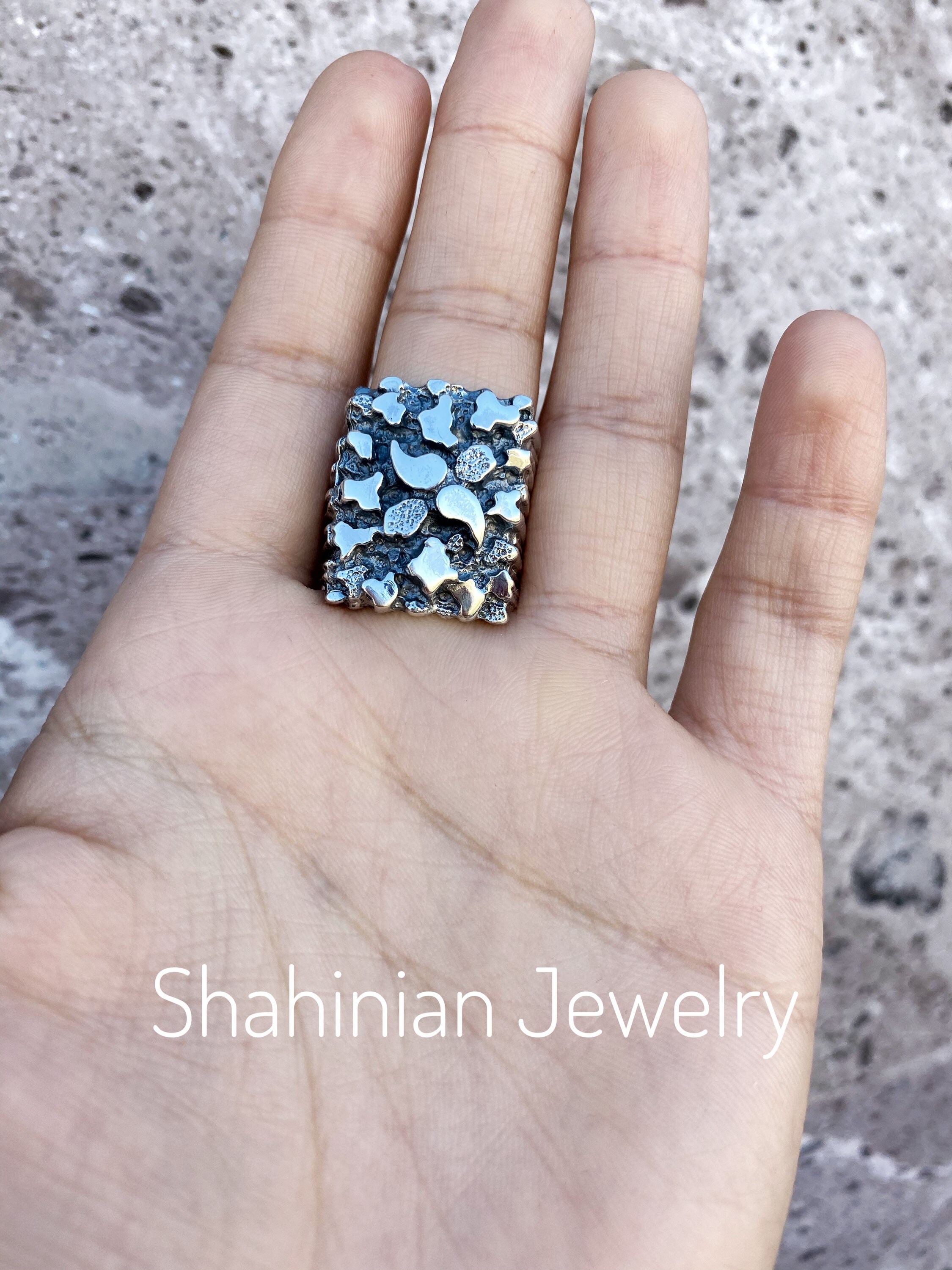 Nugget Ring Women Chunky Ring Silver Texture Ring Unisex - Etsy