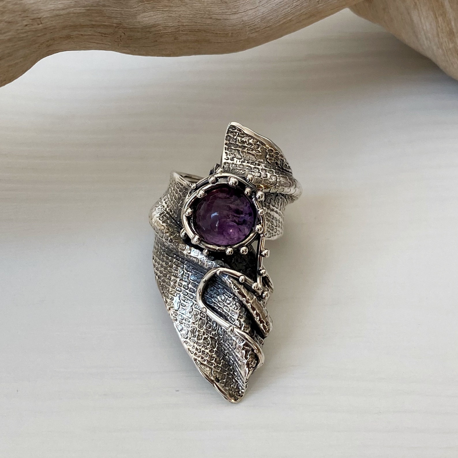 Large Ring Abstract Sterling Silver Amethyst Ring Irregular - Etsy