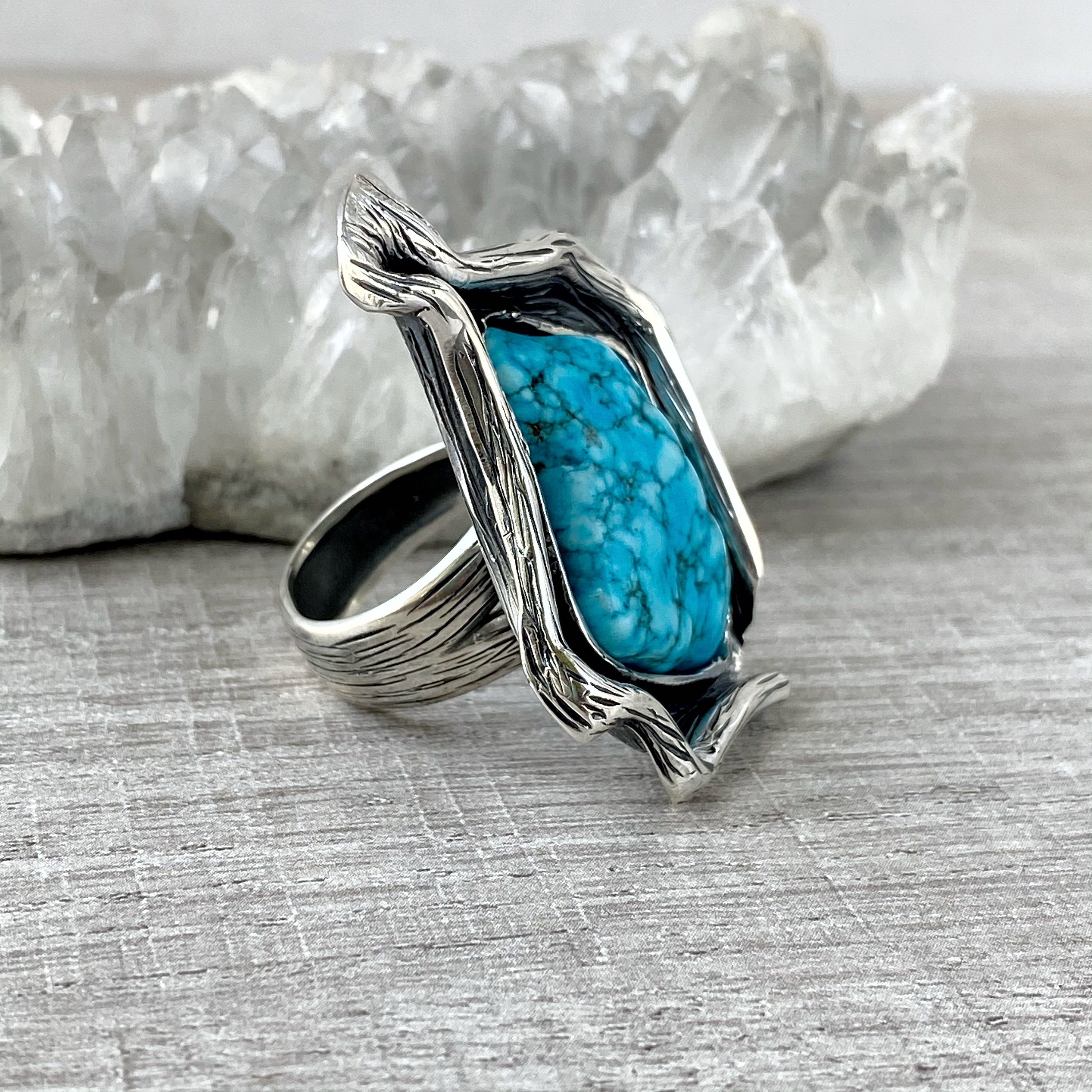 Large Turquoise ring sterling silver adjustable ring Raw | Etsy