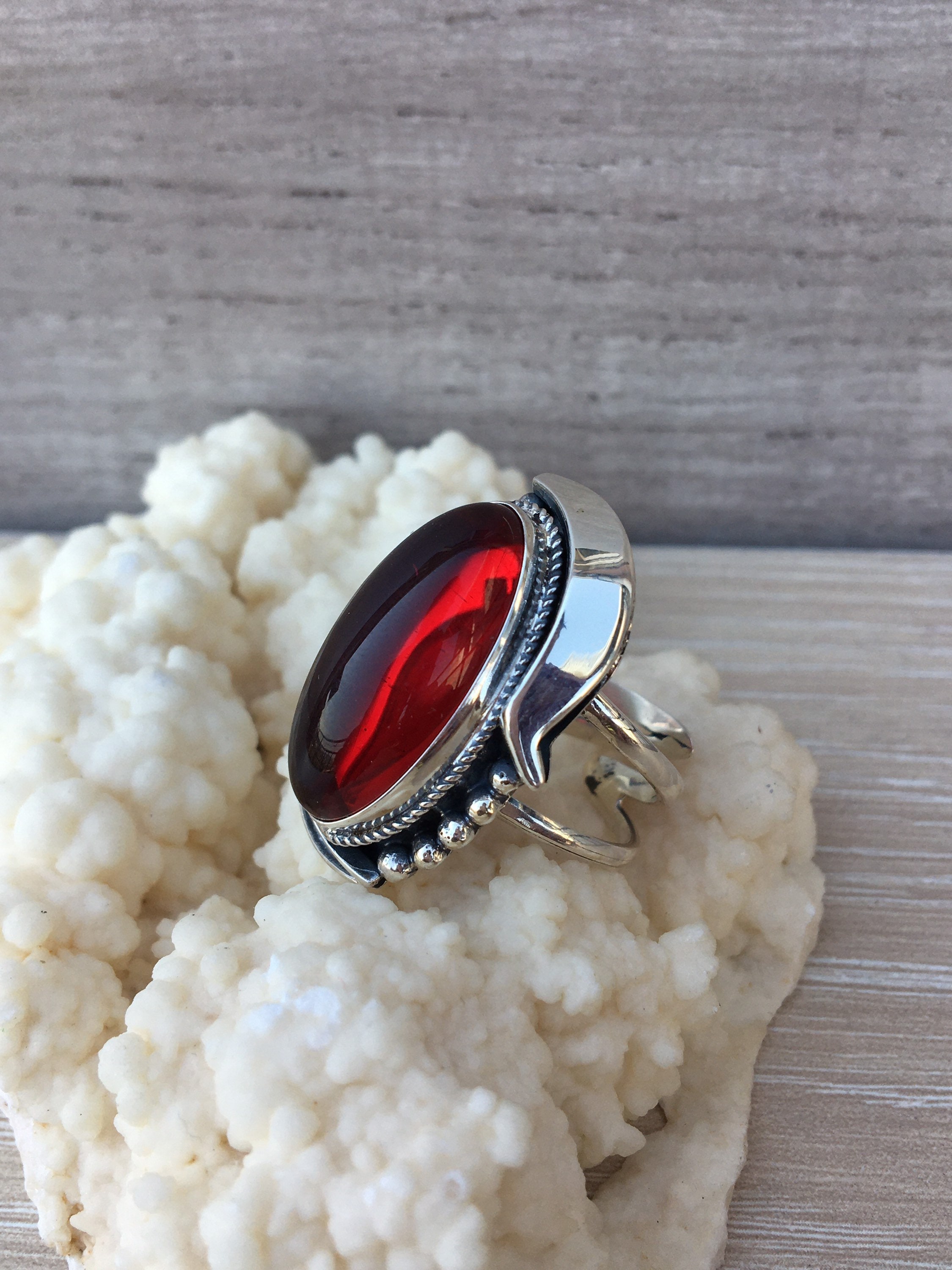 Red corundum ring adjustable silver 925 for women Oval large | Etsy