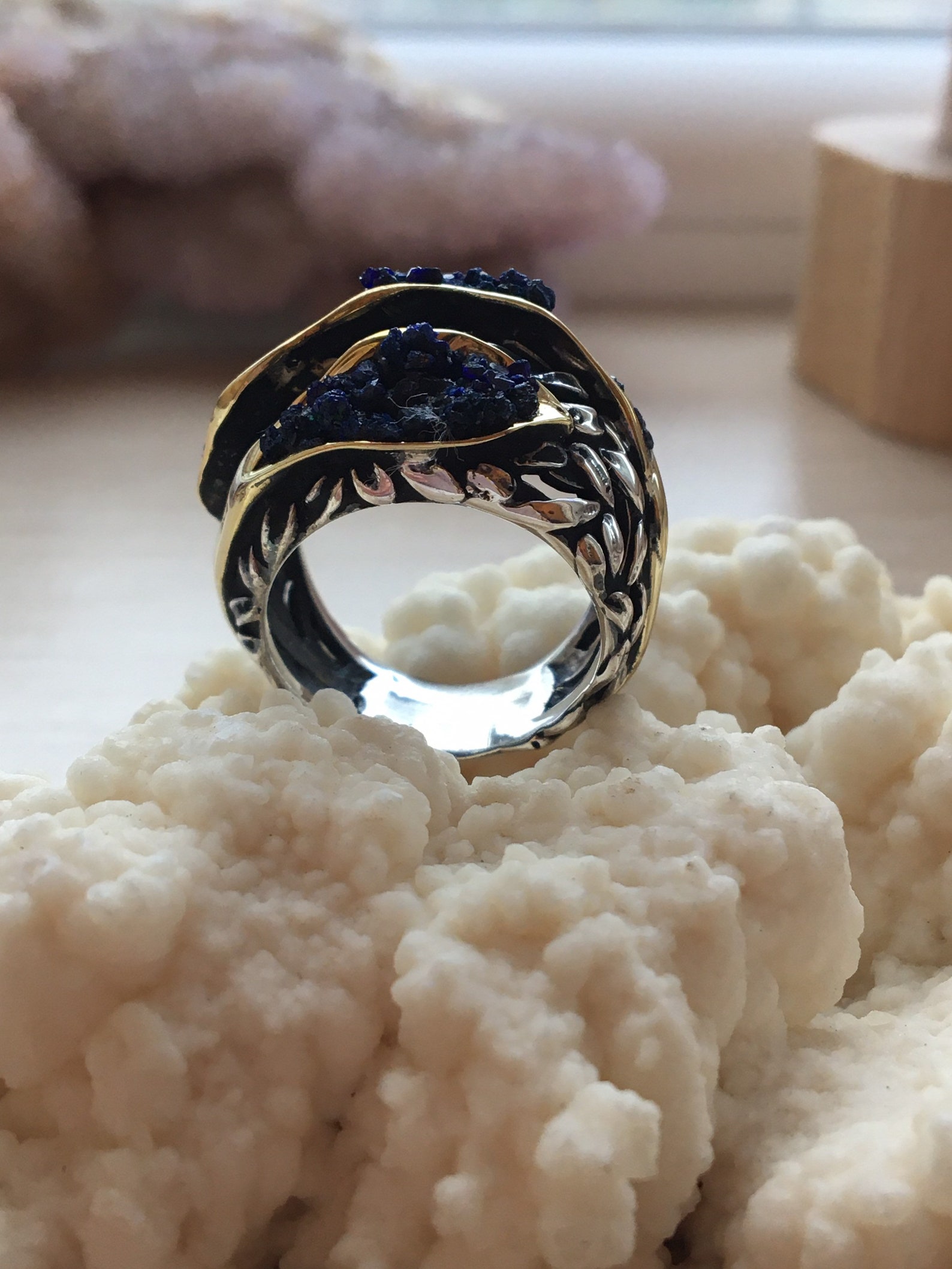Raw Azurite Ring Sterling Silver Blue Crystal Druzy Stone Ring - Etsy