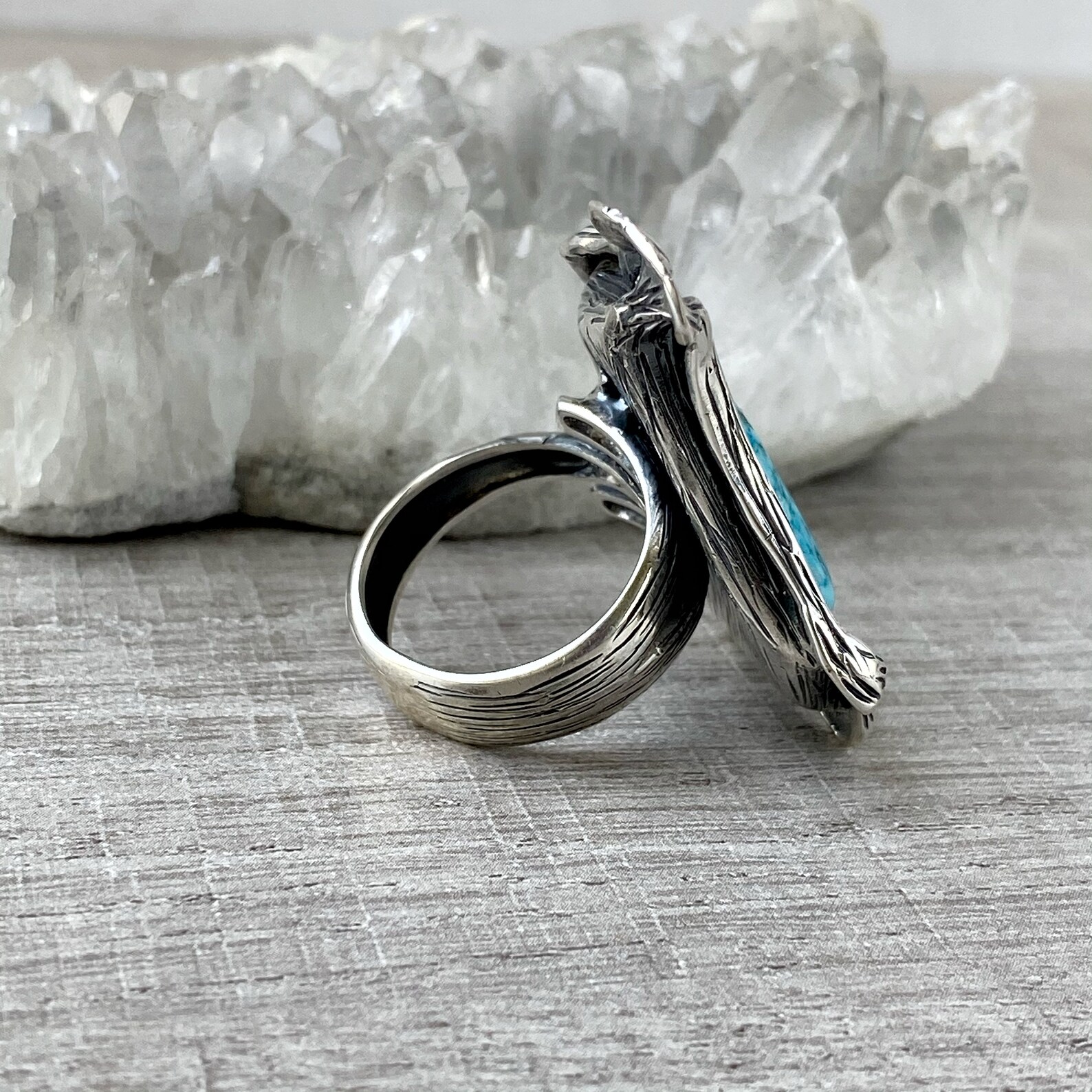 Large Turquoise Ring Sterling Silver Adjustable Ring Raw - Etsy
