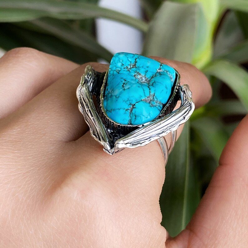 Unique Abstract Ring Turquoise Ring Adjustable Sterling - Etsy