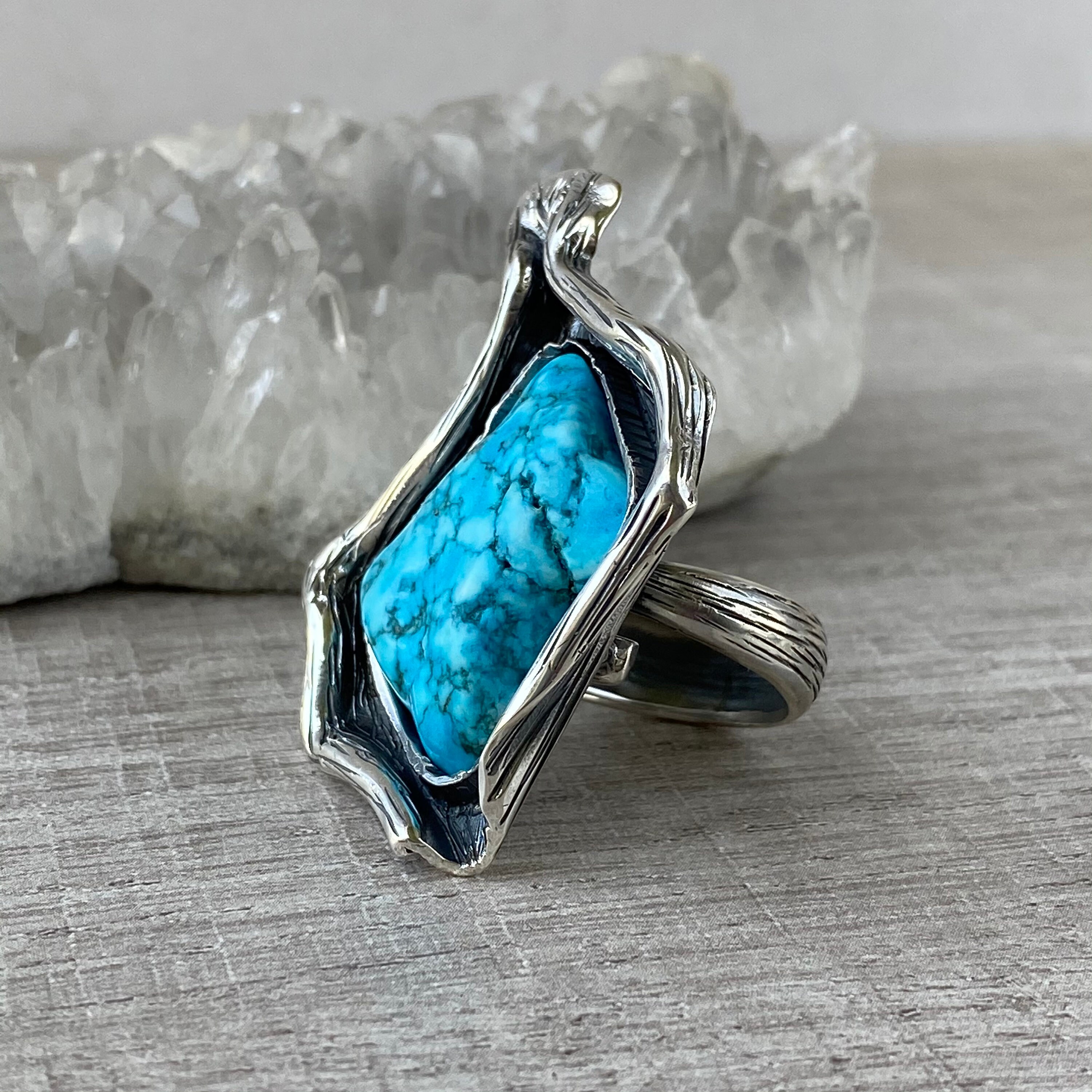 Large Turquoise ring sterling silver adjustable ring Raw | Etsy
